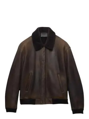 Prada Shearling Leather Bomber Jacket - Brown