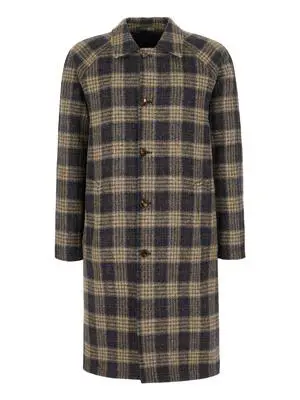 KIRED Checked Wool Reversible Coat - Blue