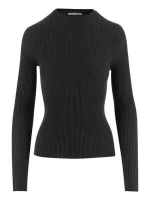 OLIVER LATTUGHI Fitted Ribbed Knit High Neck Sweater - Black