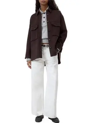 Closed Button-detailed Collared Jacket - Brown