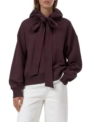 Closed Ribbed Tie Neck Hoodie - Brown