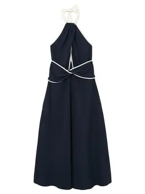 REISS Blair Petite Contrast-trim Halterneck Midi Dress - Navy