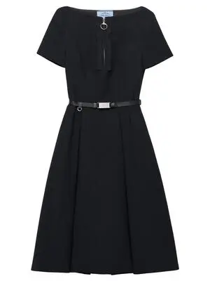 Prada Embroidered Natté Fabric Fit And Flare Dress - Black