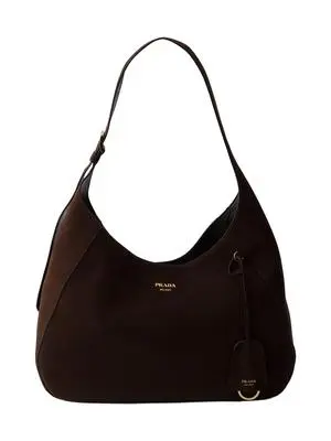 Prada Large Suede Hobo Bag - Brown