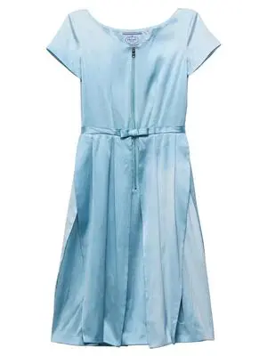 Prada Washed Silk Duchess Fit & Flare Dress - Green