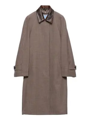Prada Single-breasted Houndstooth Check Wool Coat - Brown