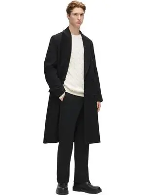 Karl Lagerfeld Double-breasted Long Wool-blend Coat - Black