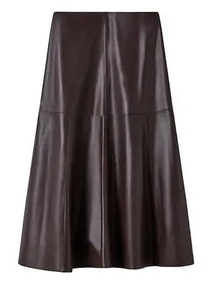 Whistles Flared Leather Maxi Skirt - Brown