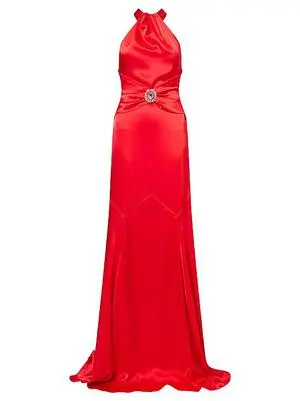 David Koma Crystal Embellished Halterneck Gown - Red/silver