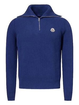 Moncler Quarter-zip Ribbed Knit Jumper - Blue