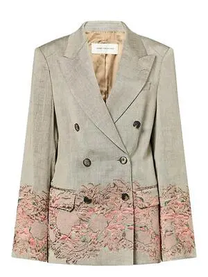 Dries Van Noten Embroidered Double-breasted Blazer - Grey