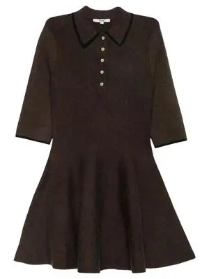 Maje Knit Collared Mini Dress With Gold-tone Buttons - Brown