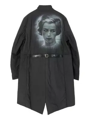Undercover Belted Portrait Print Coat - Black