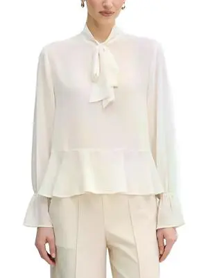 OUI Cream Ruffled Tie Blouse - Neutrals