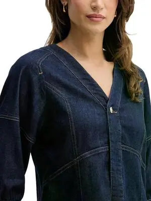 MOS MOSH V-neck Button Detail Top - Blue