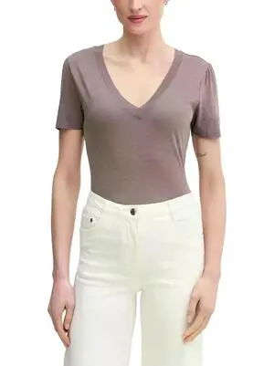 MOS MOSH V-neck Short-sleeve Knit Top - Brown