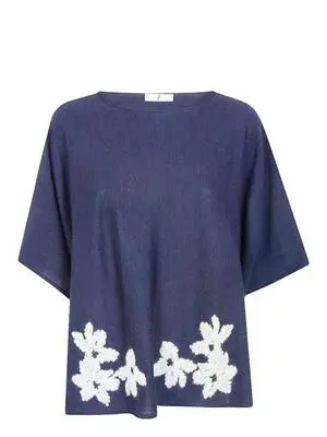 WHYCI Floral Embroidered Wool Shirt - Blue