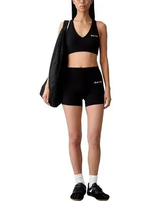 SPORTY & RICH Logo Print Mini Shorts - Black
