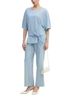 MOS MOSH Belted Short-sleeve Blouse - Blue