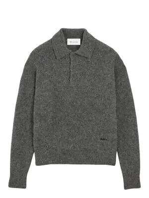 AMI Paris Alpaca-wool Blend Polo Shirt - Grey