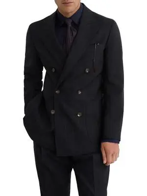 REISS Valley Pinstripe Wool Double Breasted Dinner Jacket - Navy
