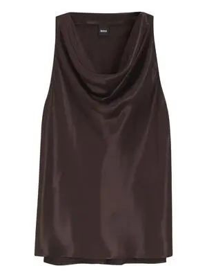 BOSS BOSS Sleeveless Cowl Neck Satin Blouse Brown