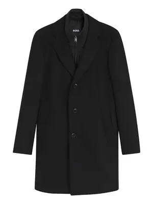 BOSS Wool-blend Coat With Zip-up Inner - Black