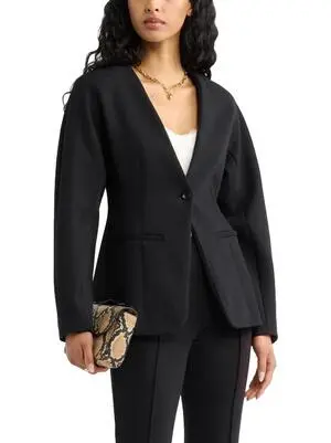 OPEN EDIT Muse Collarless Ponte Blazer - Black