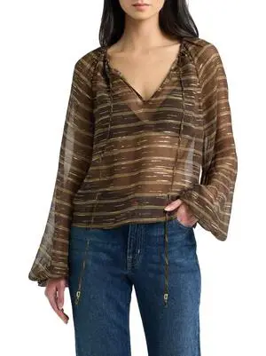FRAME Balloon Silk Blend Blouse With Metallic Stripes - Oakwood Multi