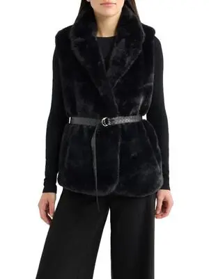 TAHARI ASL Belted Faux Fur Vest - Black