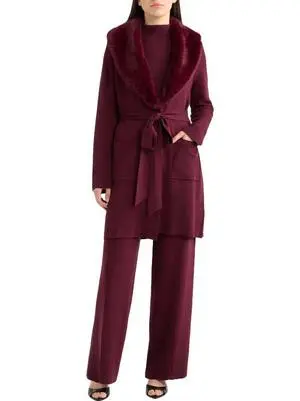 TAHARI ASL Faux Fur Collar Cardigan - Cranberry