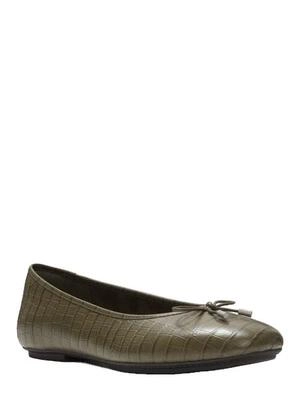 Fitflop Delicato Embossed Croc-effect Ballerina Flats - Deep Olive