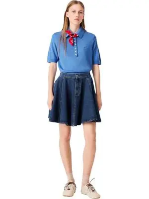 Maje Short Flared Denim Skirt - Blue
