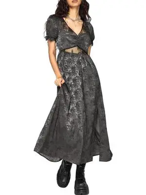 DISTURBIA Lili Midi Dress With Lace Inset - Grey