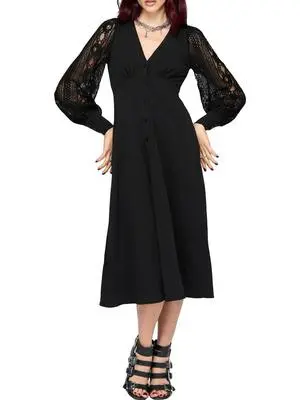 DISTURBIA Covenant Midi Dress With Lace Sleeves - Black