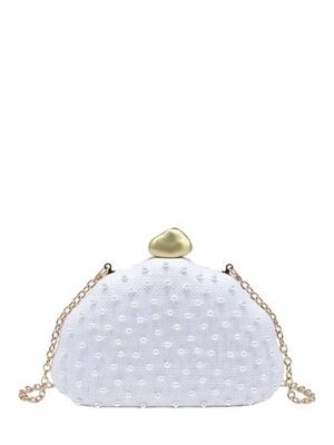 URBAN EXPRESSIONS Valerie Beaded Evening Bag With Sculptural Clasp - Ivory