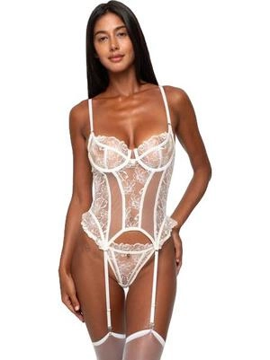 One Empire Poppy Bodysuit With Floral Embroidery And Ruffle Details - White