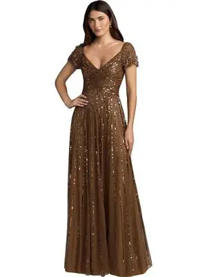 Mac Duggal Mac Duggal Embellished Sequin Evening Gown Brown