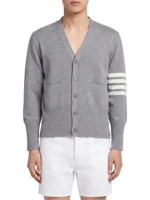 THOM BROWNE Thom Browne 4-Bar V-Neck Virgin Wool Cardigan