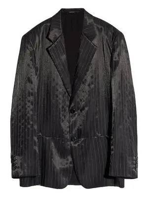 Gucci Pinstripe Wool Silk Oversize Jacket - Black
