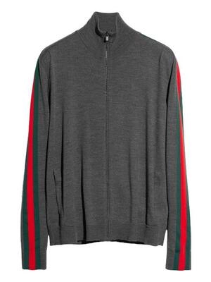 Gucci Fine Wool Zip Jacket With Web Detail - Grey