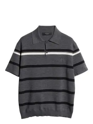 Gucci Striped Wool Polo Shirt With Embroidery - Grey