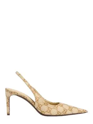 Gucci Gg Canvas Crystal Slingback Pump - Beige