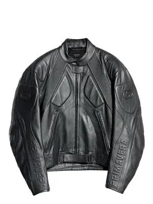 Gucci Gucci Grainy Laminated Bull Leather Jacket With Embroidered Details Grey