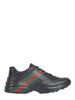 Gucci Rhyton Leather Sneaker With Web Detail - Black