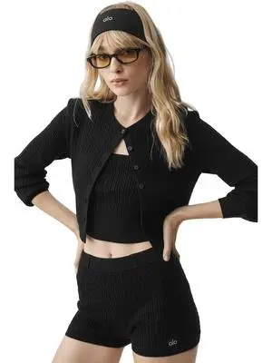 Alo Yoga ALO Mini Cable Knit Cardigan Black