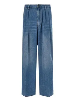 Marni Double Pleated Wide-leg Jeans - Blue
