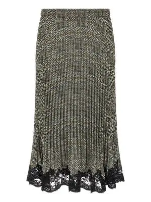 Ermanno Scervino Pleated Midi Skirt With Lace Hem - Multi
