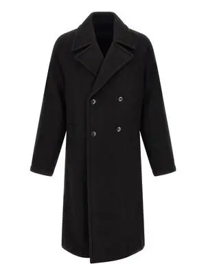LEMAIRE Double-breasted Textured Wool Alpaca Coat - Black
