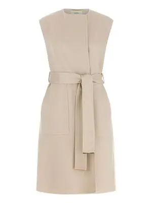 Agnona Belted Vest In Pure Double-sided Cashmere - Beige
